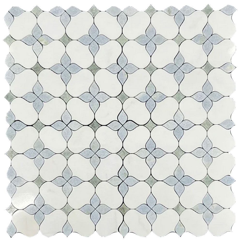 Elon Tile & Stone - Silhouette Mosaics White Thassos Blue Celeste Ming ...