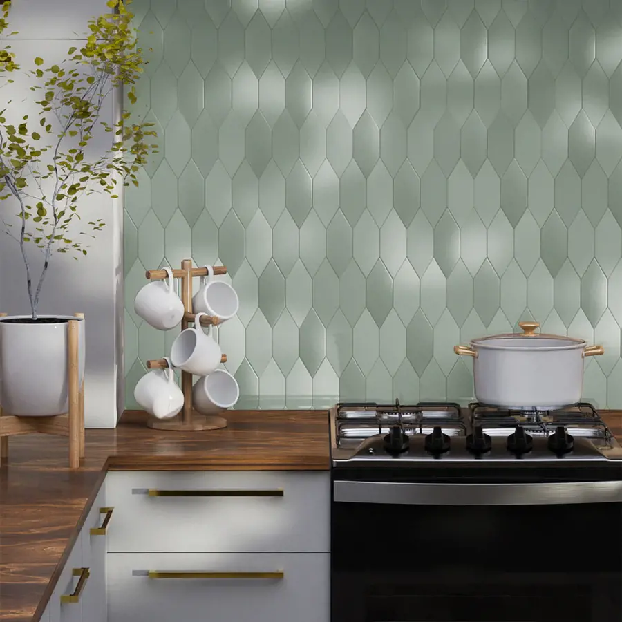 Elon Tile & Stone - Lagos 2 x 6 Picket Mosaic Jade Picket Glossy ...